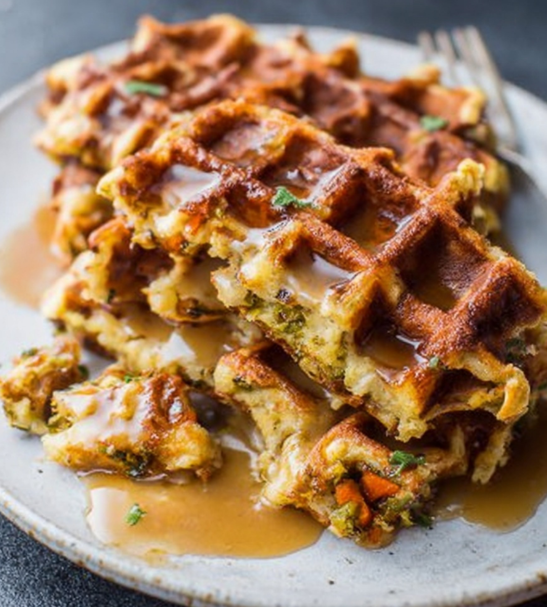 Stuffing Waffles with Maple Gravy - BasCooking